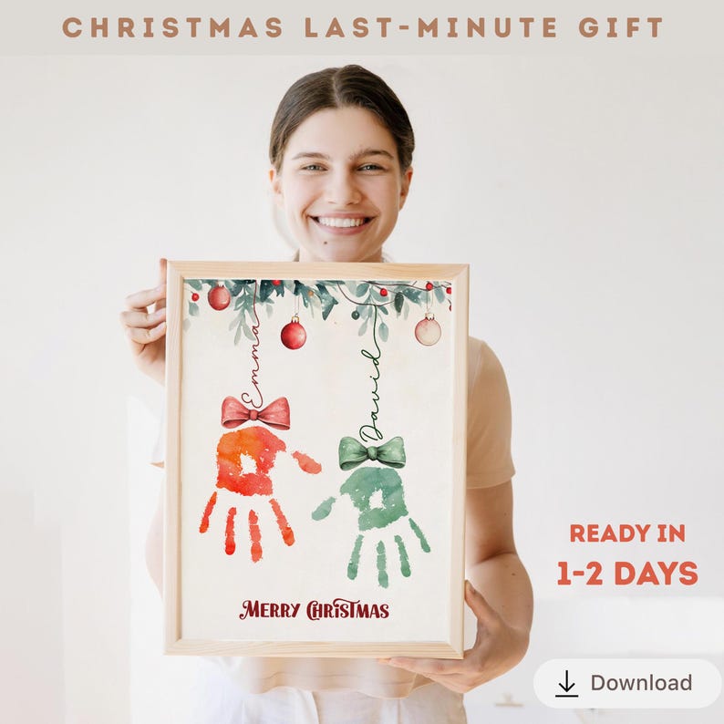 Personalized Christmas Handprint Art Ornament Gift for Mom, Grandma ...