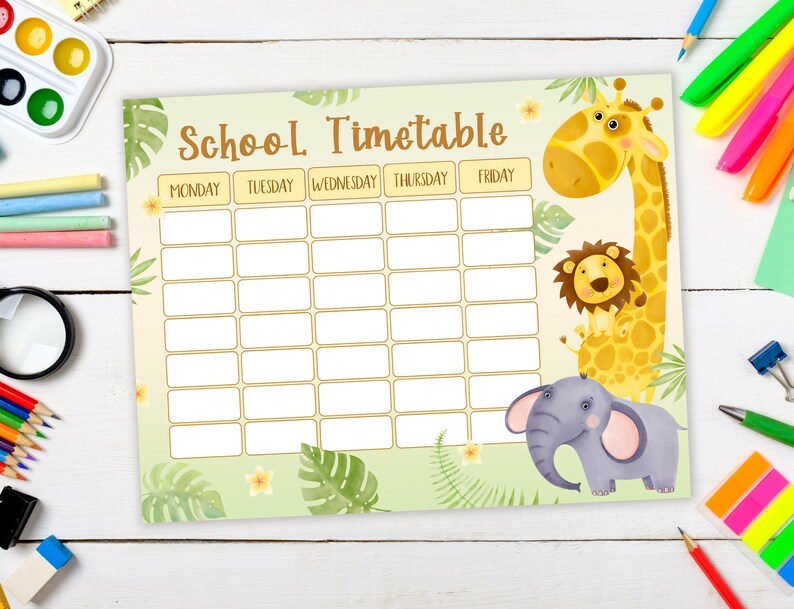 Safari Animals School Timetable Instant Download. Printable - Etsy