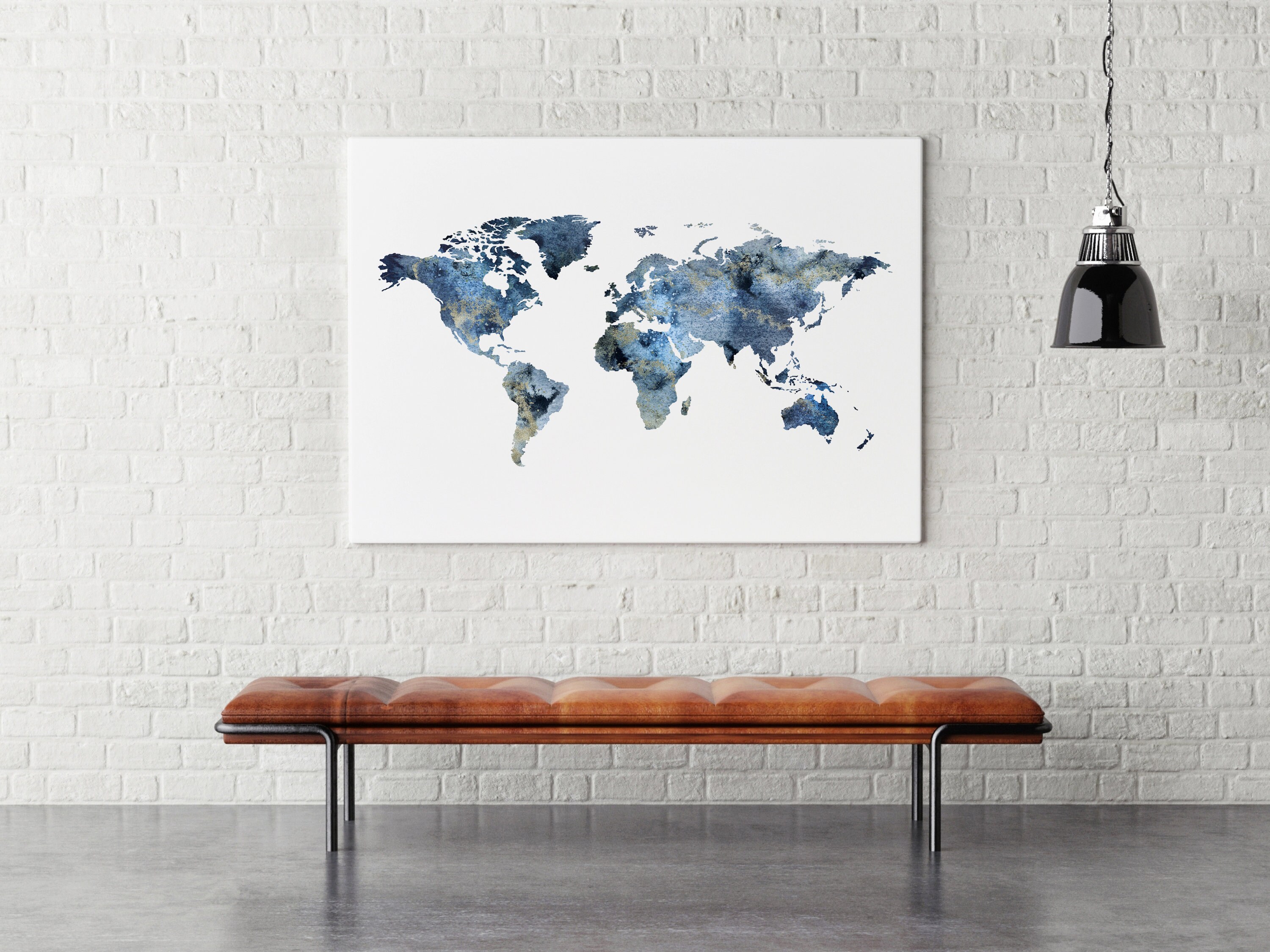 Instant Download Navy Blue and Gold World Map Print. Abstract - Etsy