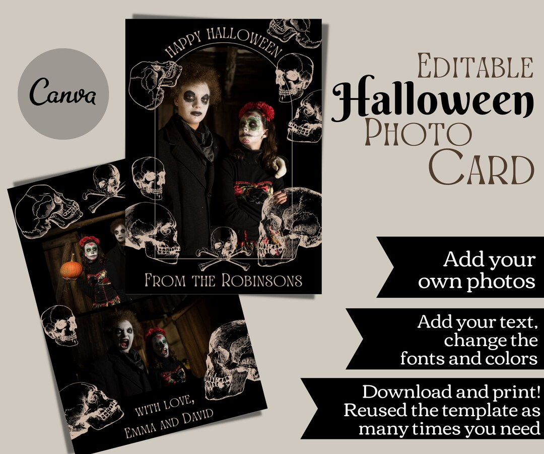 Halloween Scary Photo Card Editable Template. Editable Halloween Photo ...