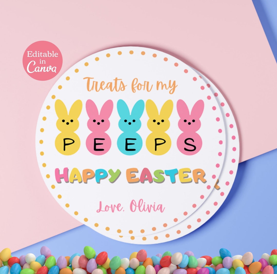 Editable Easter Treats Gift Tags Canva Template. Printable Circle ...