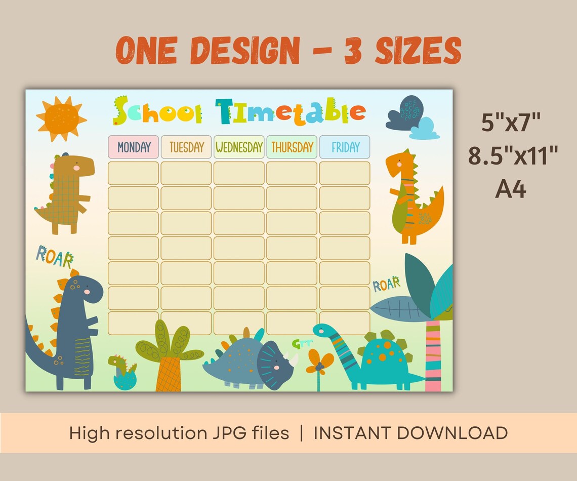 Dinosaur School Timetable Instant Download. Printable Back to - Etsy