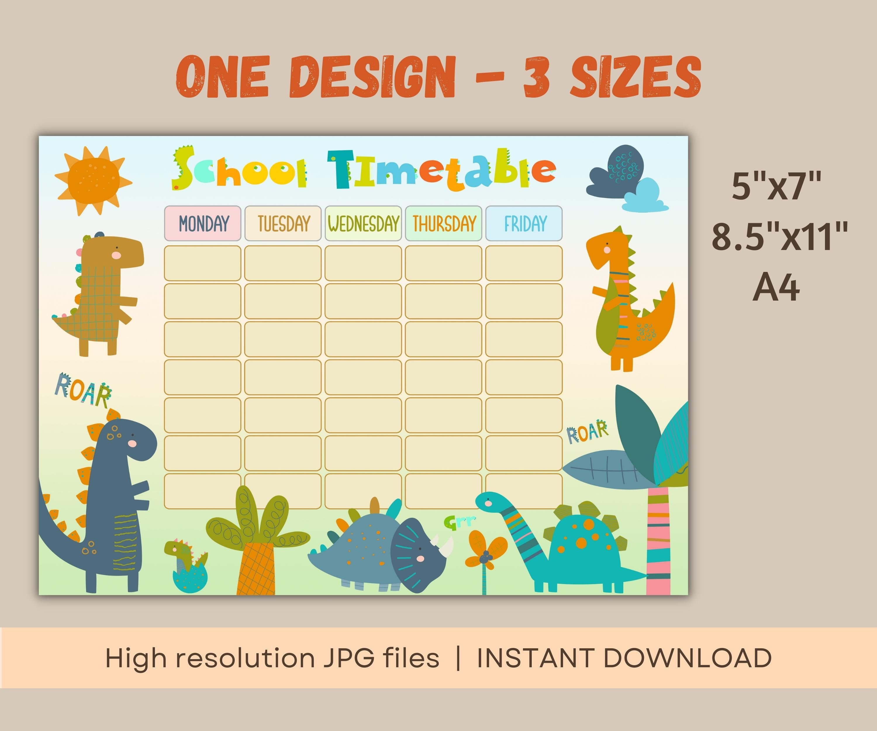 Dinosaur School Timetable Instant Download. Printable Back to - Etsy
