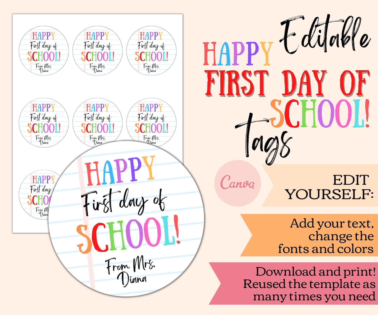 Back to School Tags Editable Template. Printable Back to - Etsy