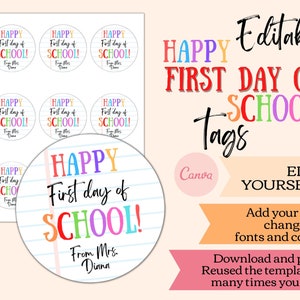 Back to School Tags Editable Template. Printable Back to School Teacher ...