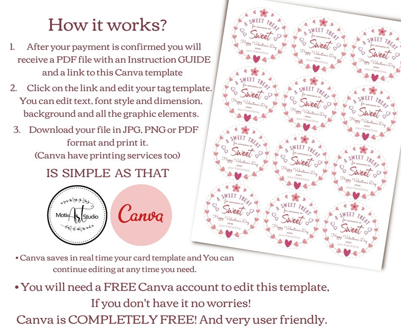 Editable Valentine Sweet Treat Favor Tags Canva Template. | Etsy