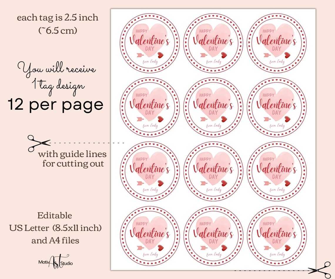 Editable and Printable Valentines Gift Tags Template. Valentine Treat ...