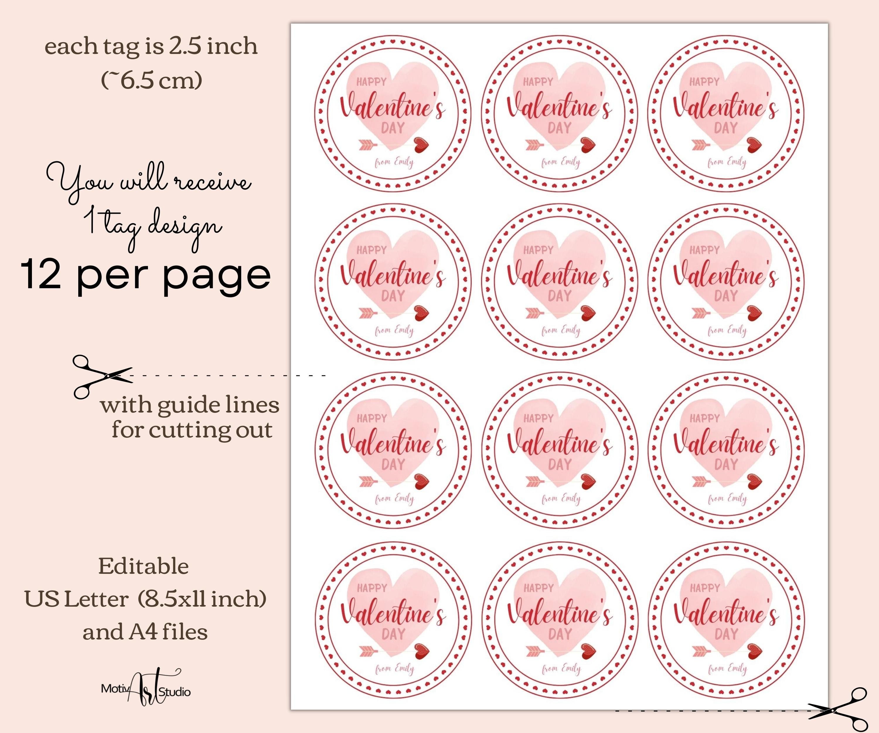 Editable and Printable Valentines Gift Tags Template. | Etsy