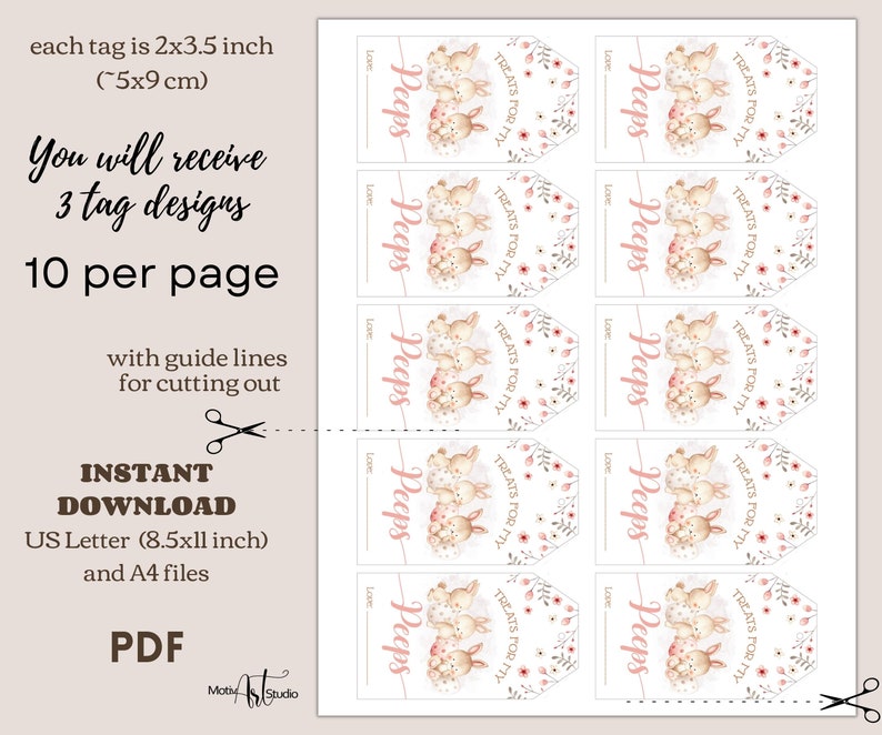 Set of 3 Printable Easter Gift Tags With Cute Easter Peeps | Etsy