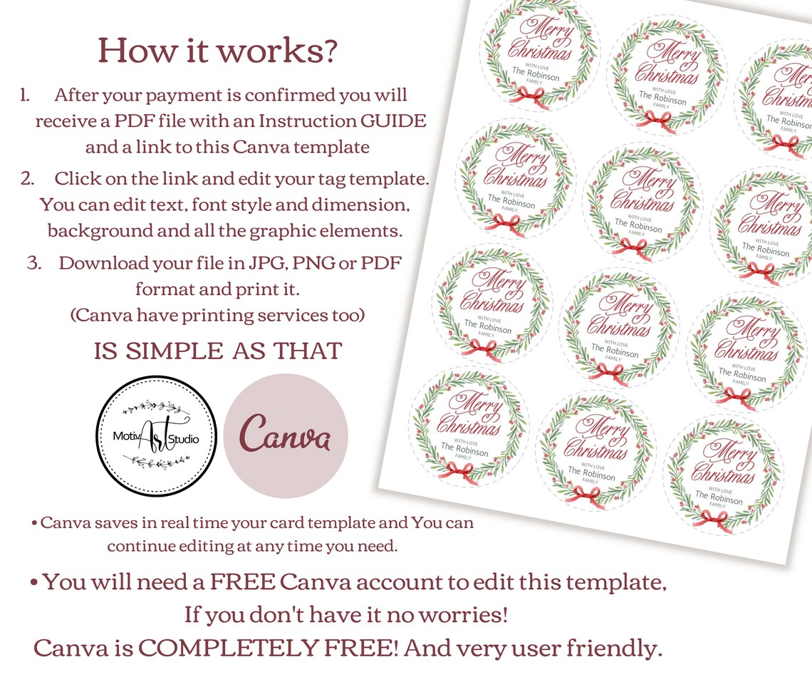Printable Christmas Gift Tags. Editable Canva Christmas Tags | Etsy