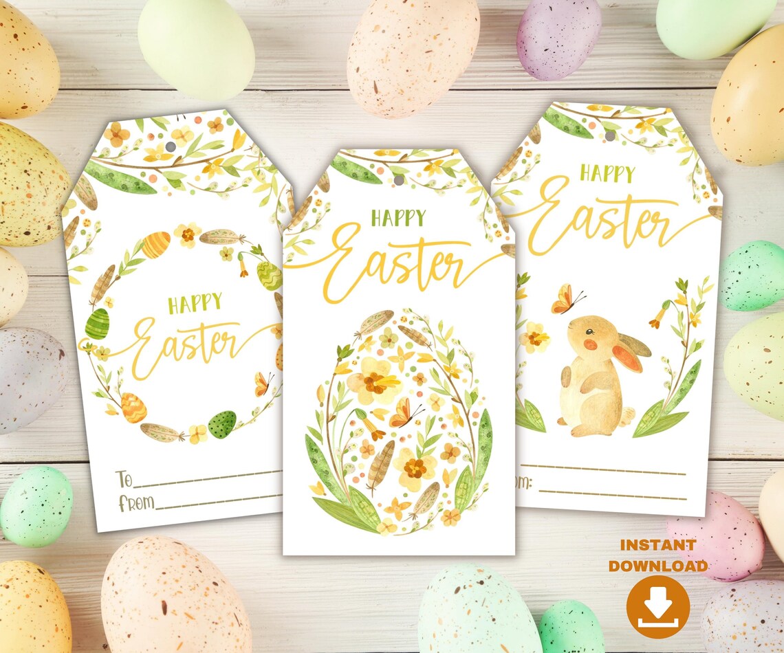 3 Printable Easter Gift Tags With Cute Easter Bunny Easter | Etsy
