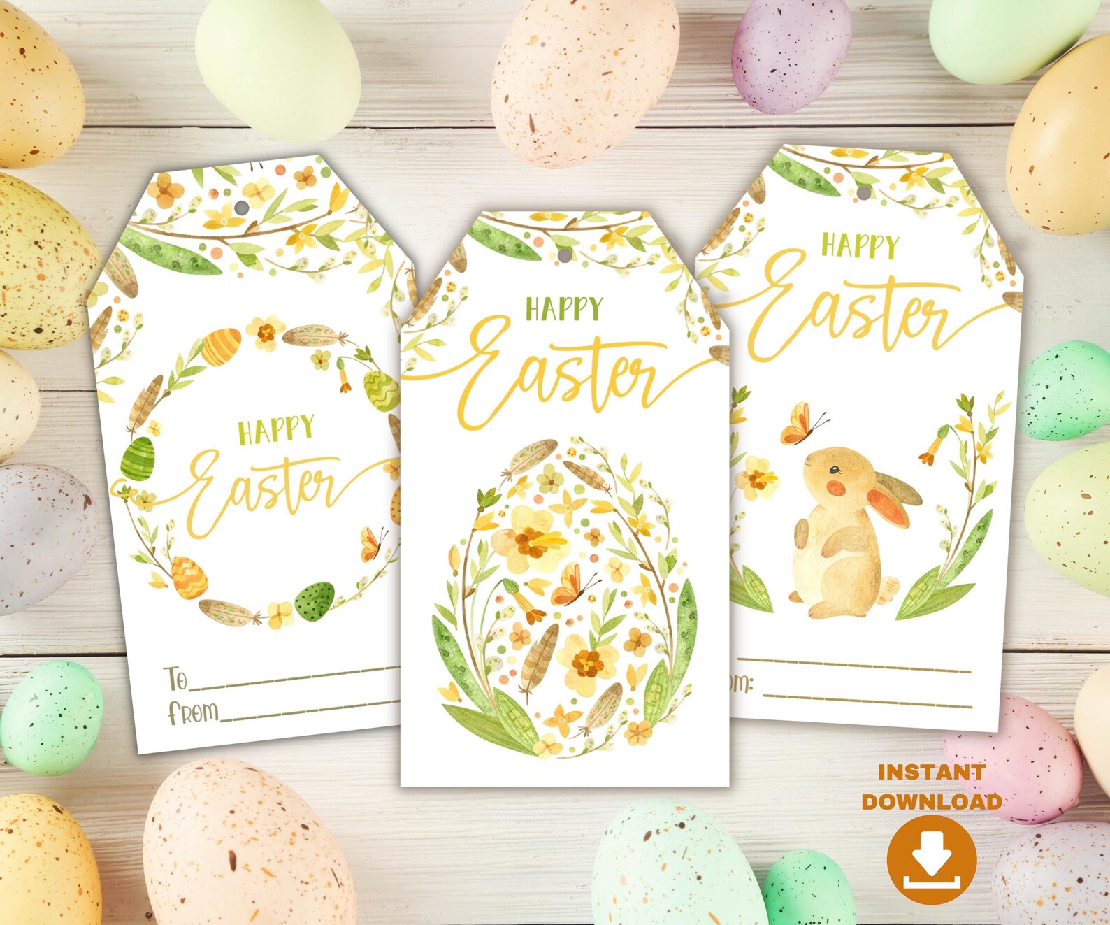 3 Printable Easter Gift Tags With Cute Easter Bunny Easter | Etsy