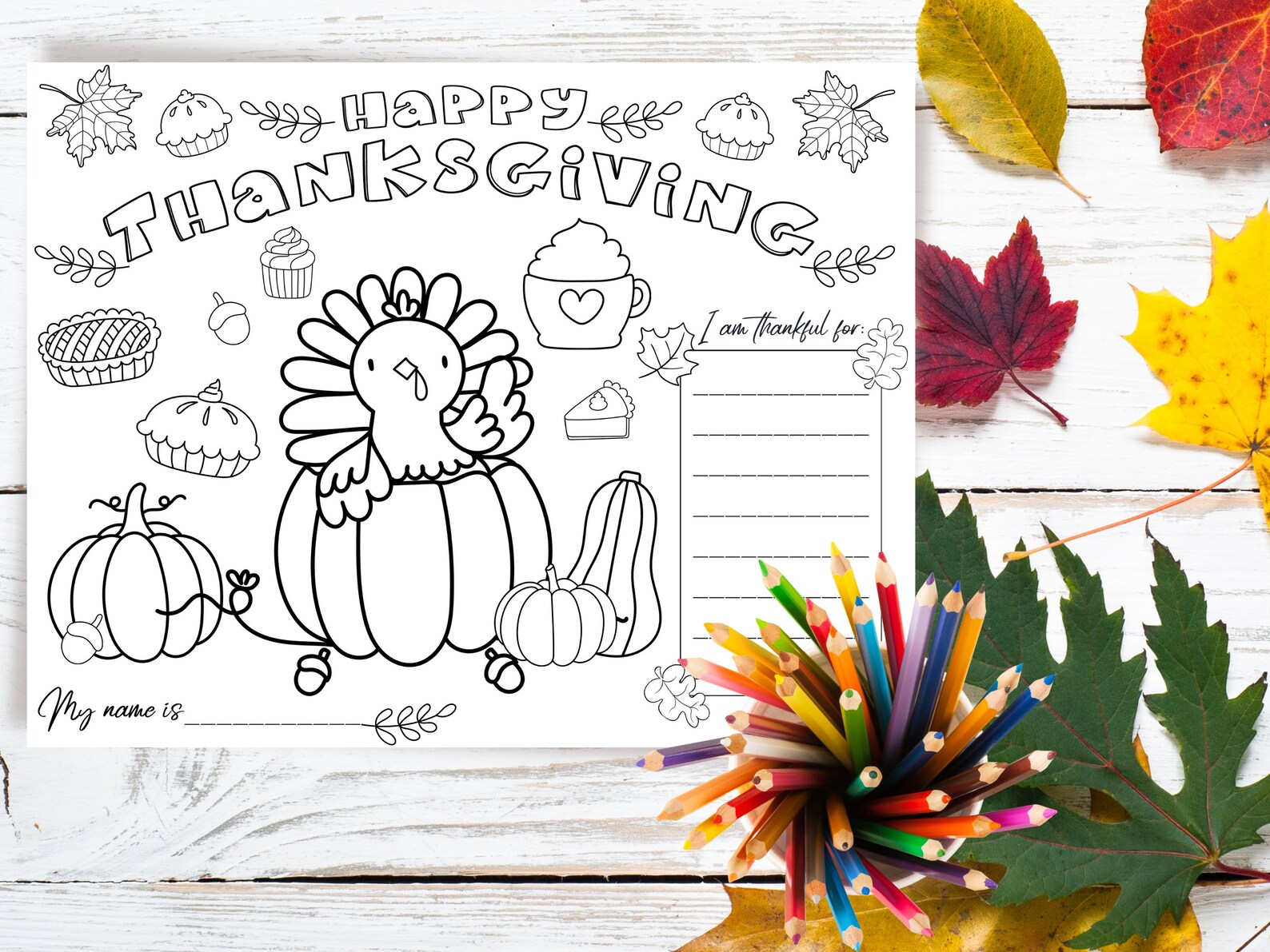 Printable Thanksgiving Coloring Placemat for Kids. Turkey - Etsy