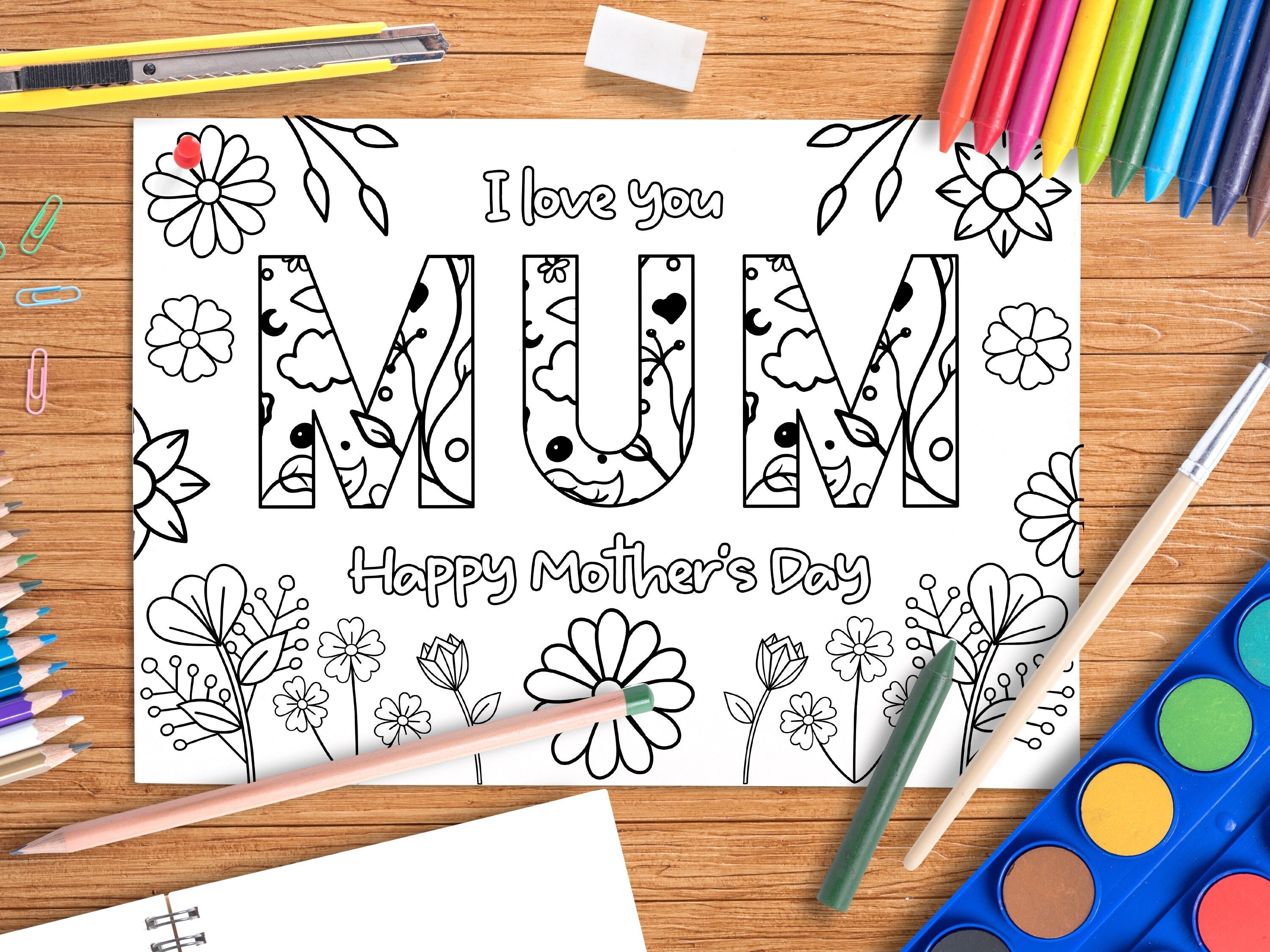 Printable Mothers Day Coloring Card for Kids. Mothers Day DIY - Etsy