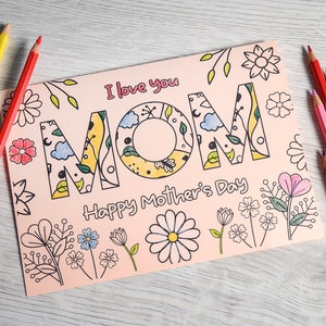 Printable Mothers Day Coloring Card for Kids. DIY Mothers Day Gift ...