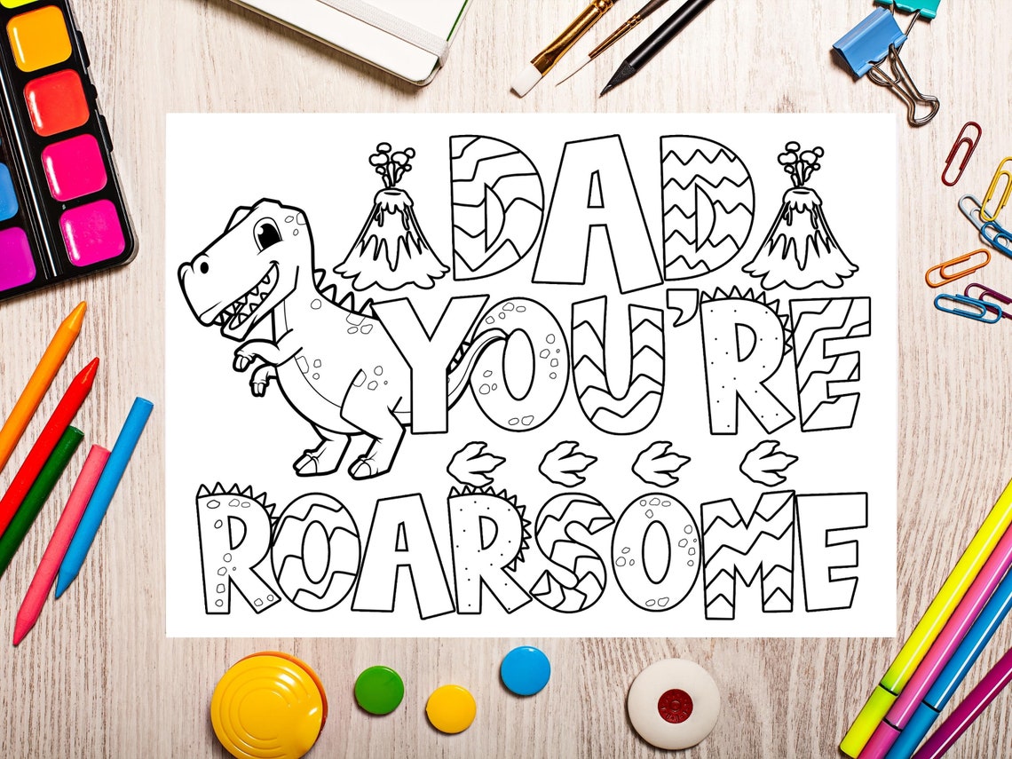 Dinosaur Birthday Coloring Card for Dad. Funny Father's - Etsy