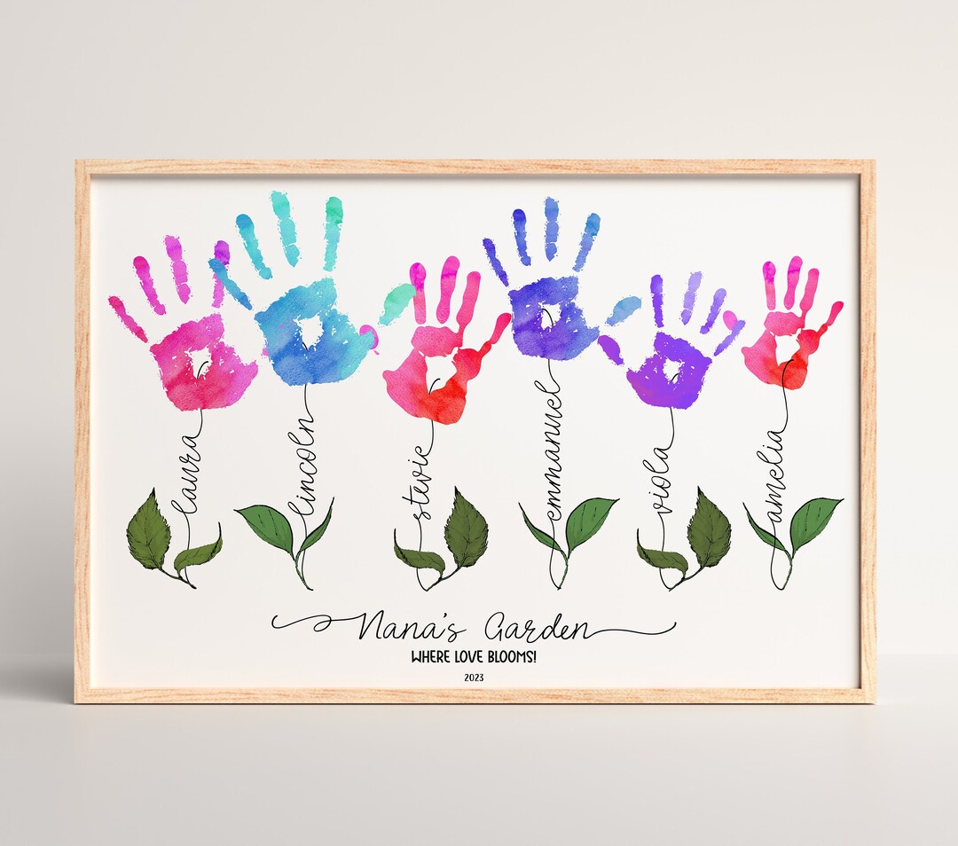 Grandma's Garden Handprint Art, Personalized Gift for Grammy, Nana ...