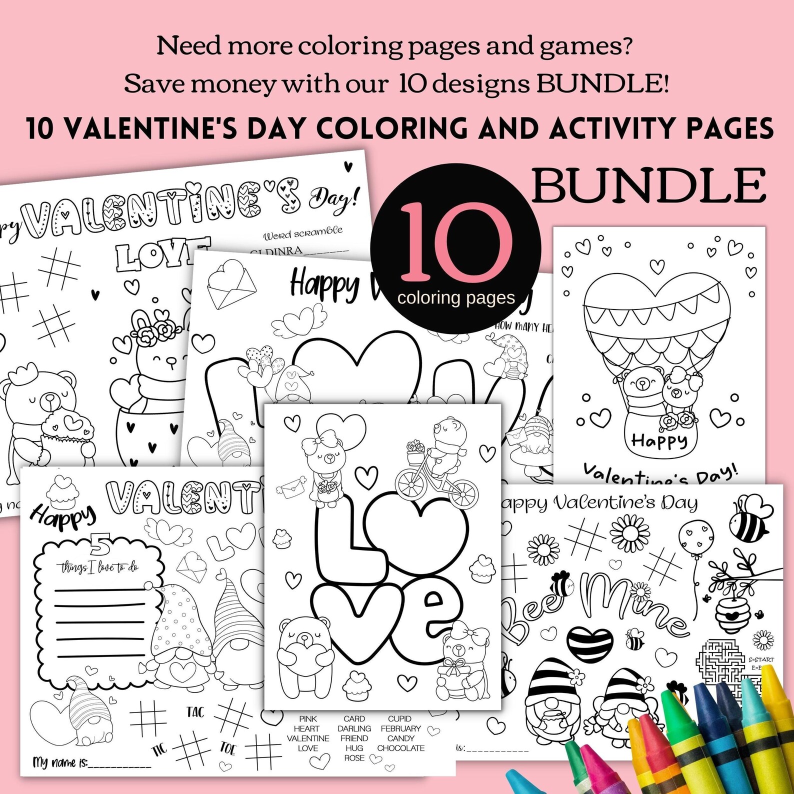 10 Valentine's Day Coloring and Activity Pages Mega | Etsy