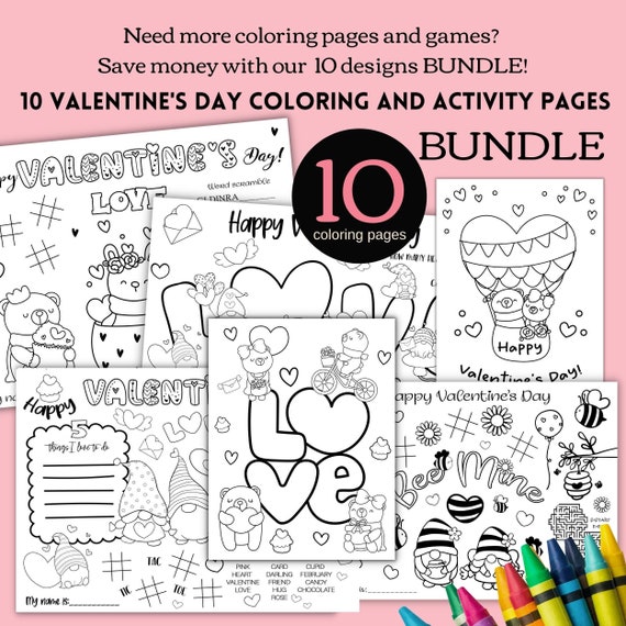 10 Valentine's Day Coloring and Activity Pages Mega | Etsy