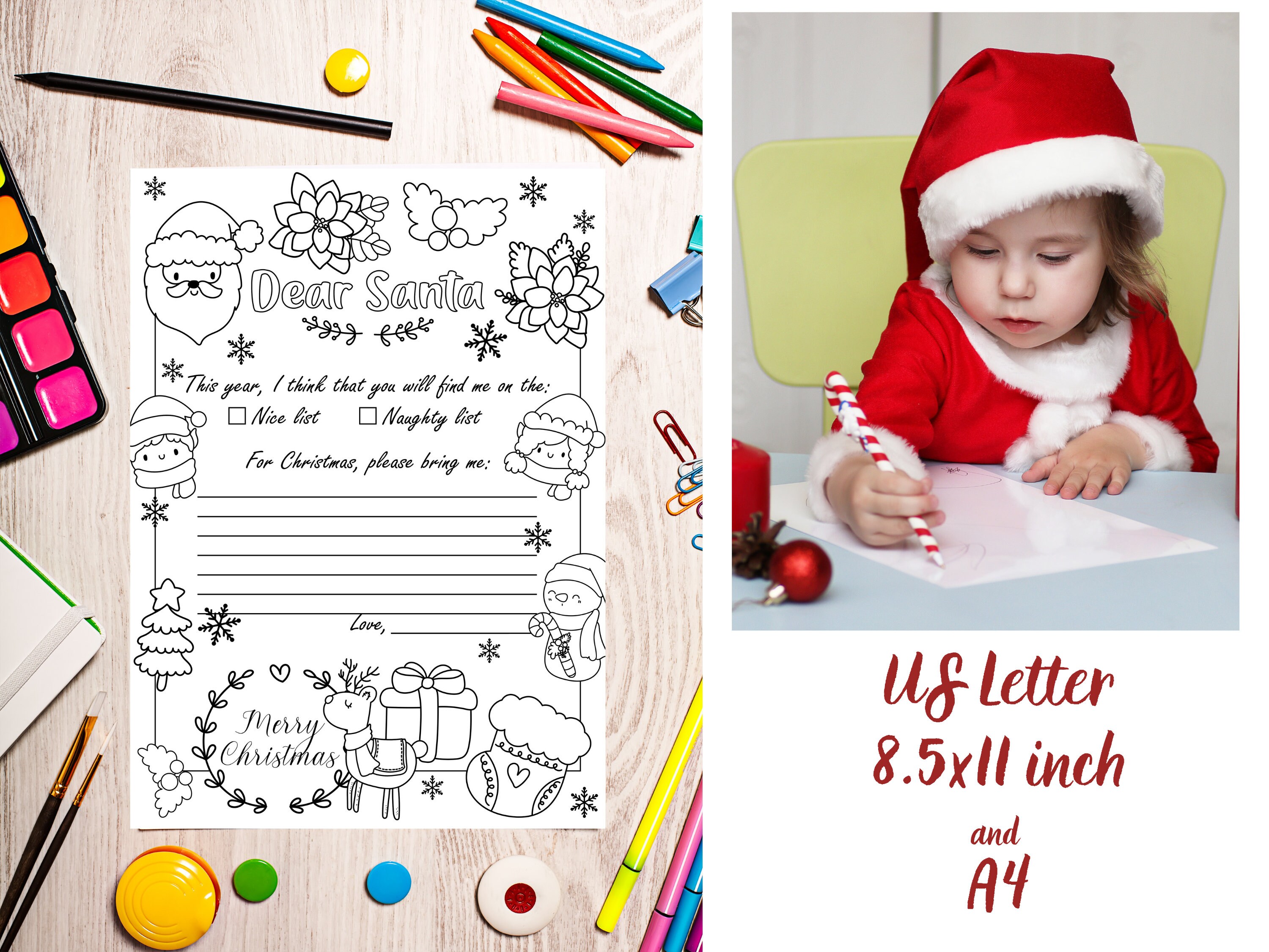 Letter to Santa Coloring Page Instant Download. Printable - Etsy