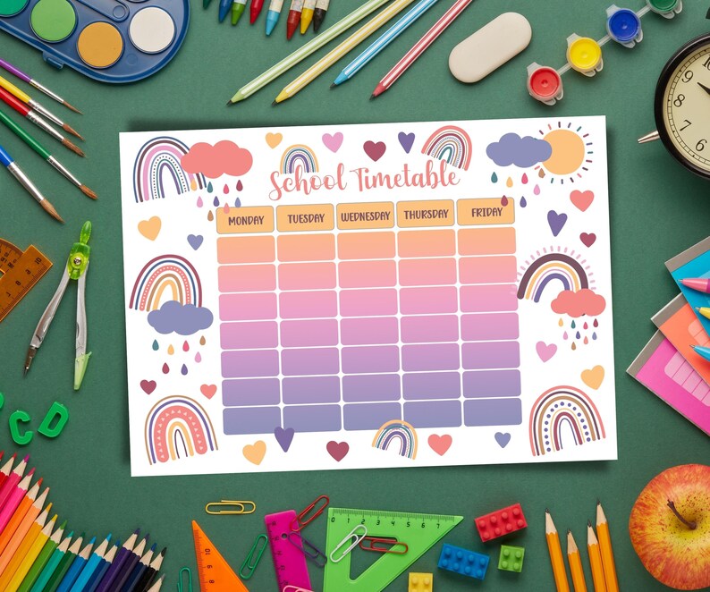 Boho Rainbow School Timetable Instant Download. Printable Back - Etsy