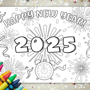 Printable Happy New Year 2025 Coloring Card for Kids. New Years Eve ...
