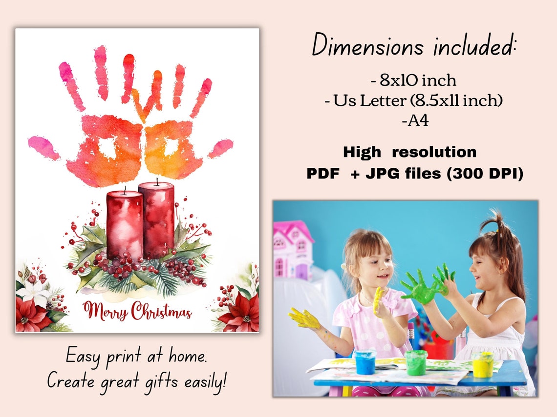 Christmas Candle Handprint Art Kids Keepsake Gift Digital Download DIY ...