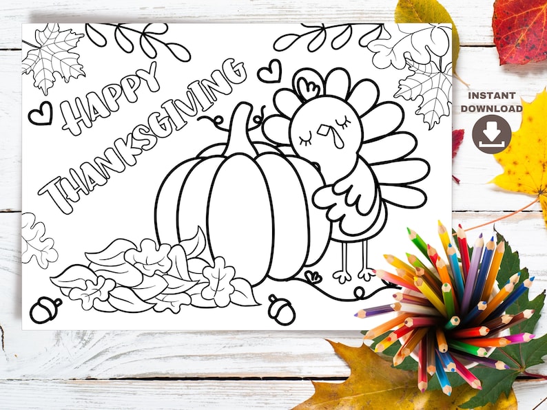Printable Thanksgiving Turkey Coloring Card and Coloring Page - Etsy
