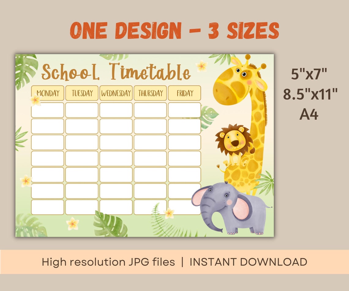 Safari Animals School Timetable Instant Download. Printable - Etsy