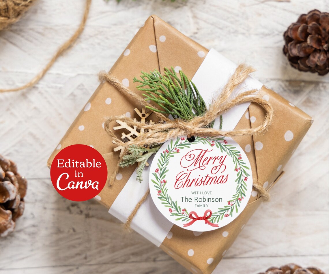 Printable Christmas Gift Tags. Editable Canva Christmas Tags | Etsy