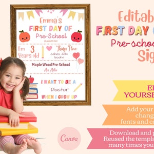 Editable First Day of School Template for Girls. Back to School Sign ...
