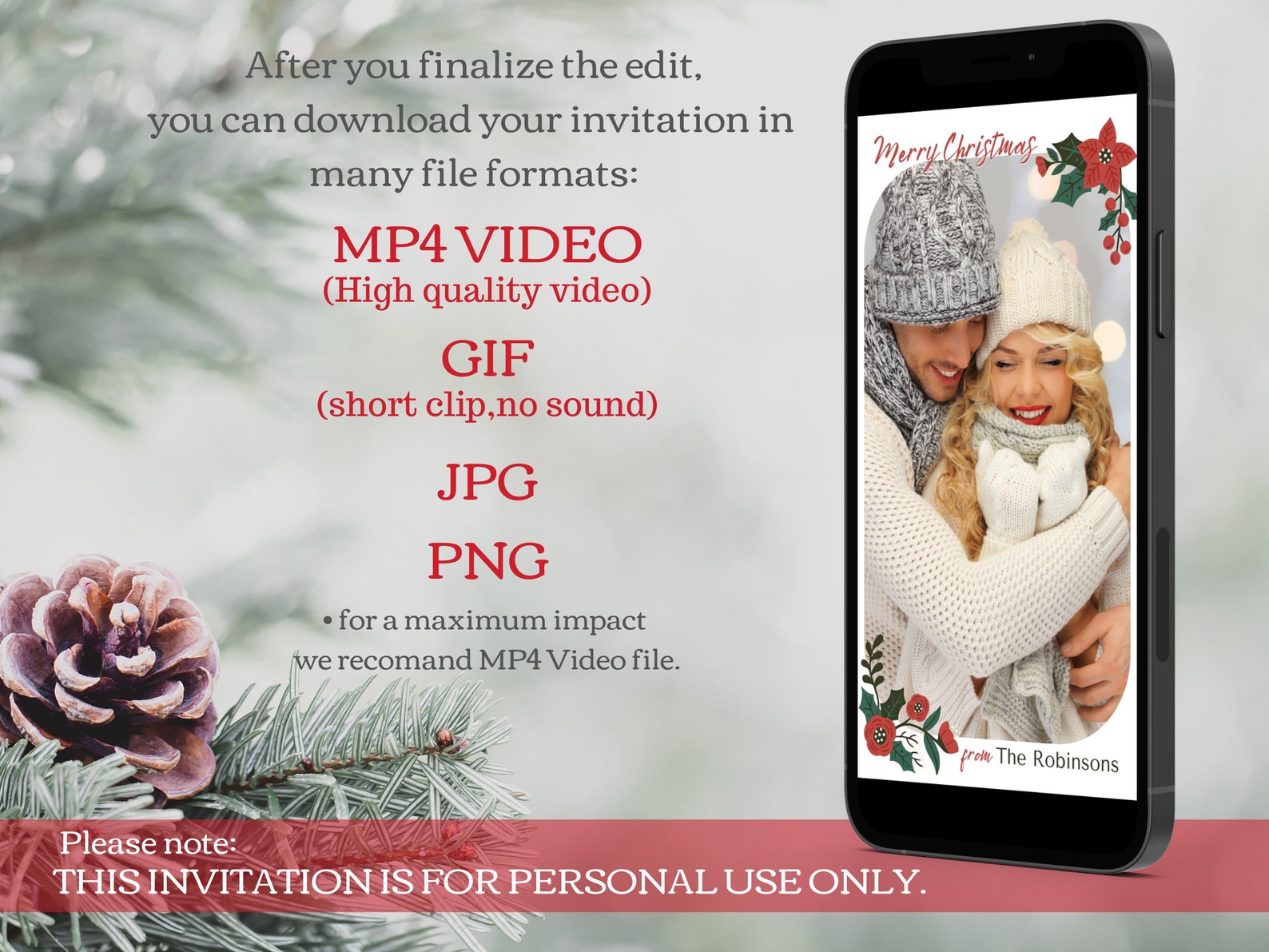 Editable Christmas Video Card Template. Editable Canva | Etsy