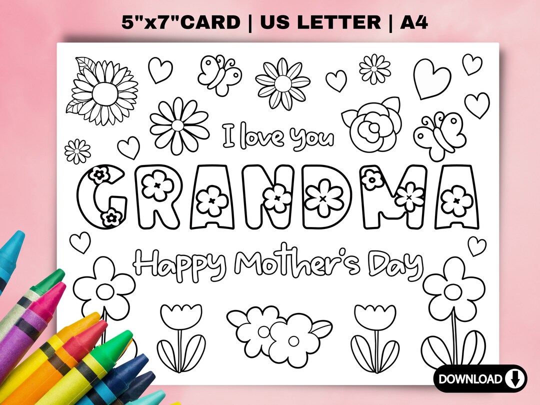 Printable Grandma Mothers Day Coloring Card for Kids. Mothers Day DIY ...