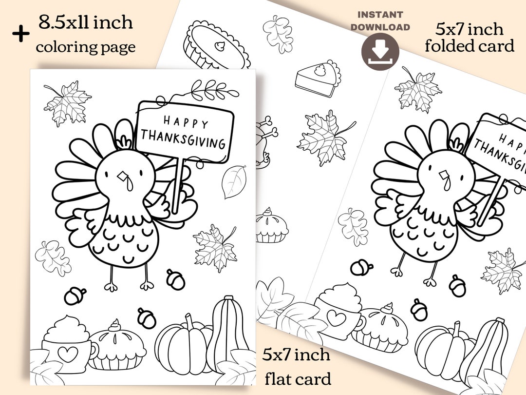 Cute Thanksgiving Turkey Coloring Card and Coloring Page for Kids ...