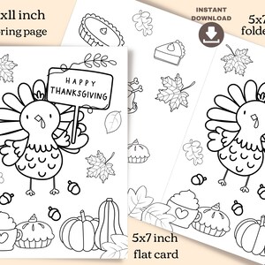 Cute Thanksgiving Turkey Coloring Card and Coloring Page for Kids ...