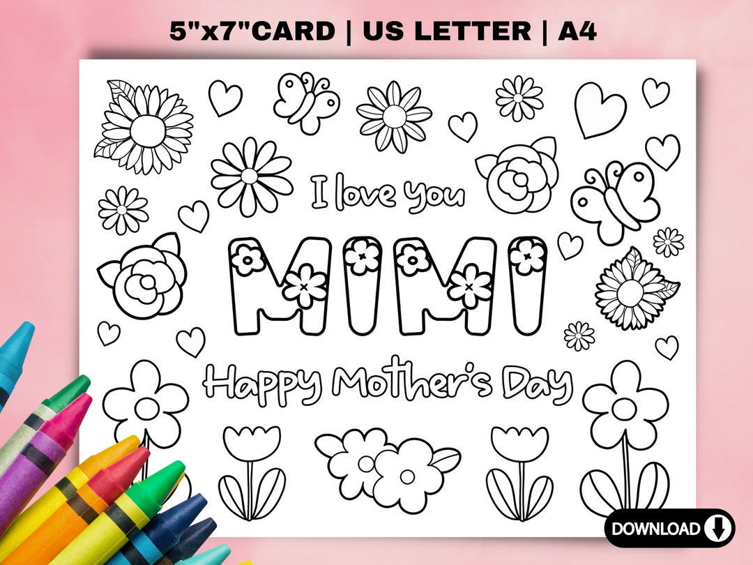 Mimi Mothers Day Coloring Card, Gift From Grandkids. Mothers Day DIY ...