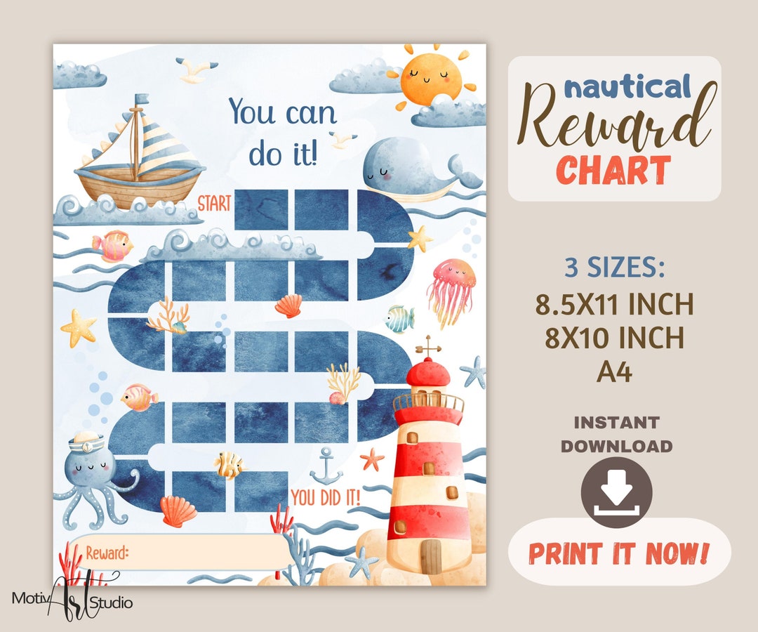 Printable Nautical Kids Reward Chart. Kids Summer Sticker Chart Instant ...
