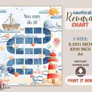 Printable Nautical Kids Reward Chart. Kids Summer Sticker Chart Instant ...