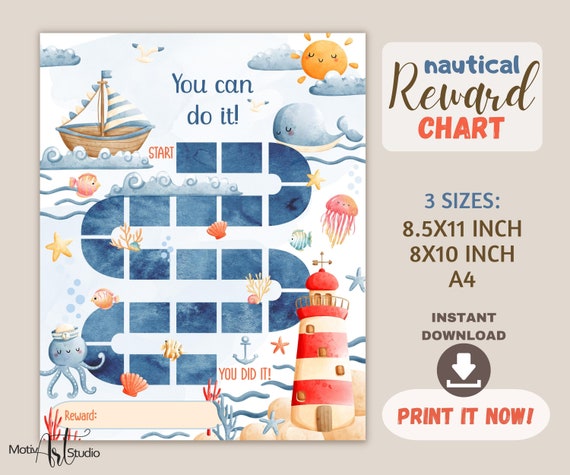 Printable Nautical Kids Reward Chart. Kids Summer Sticker - Etsy