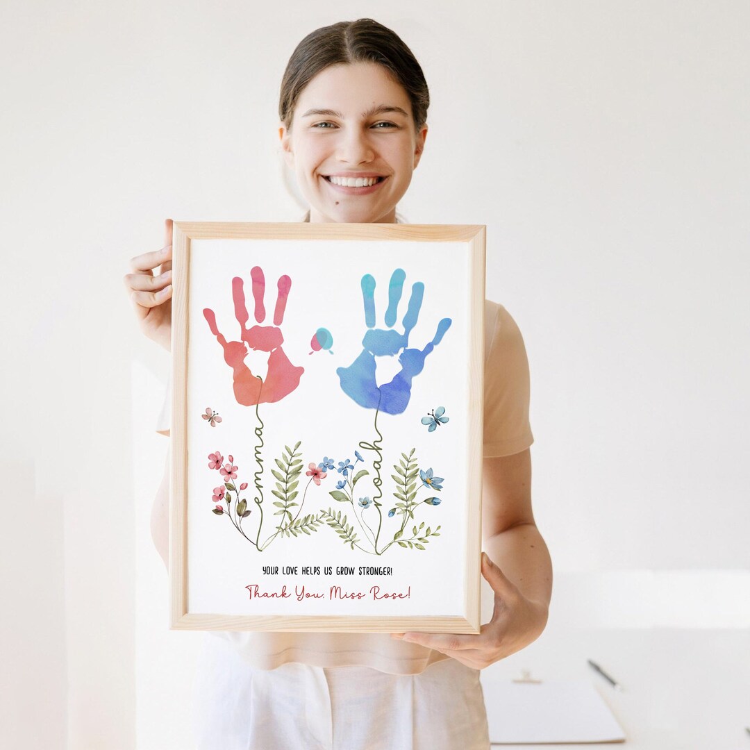Personalized Teacher Handprint Art, Custom Thank You Gift (digital ...