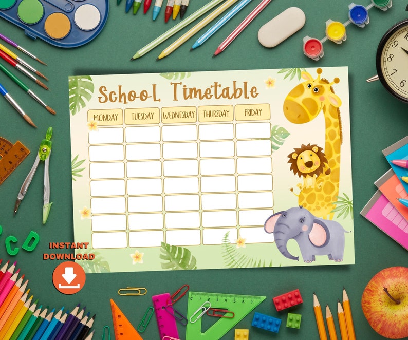 Safari Animals School Timetable Instant Download. Printable - Etsy
