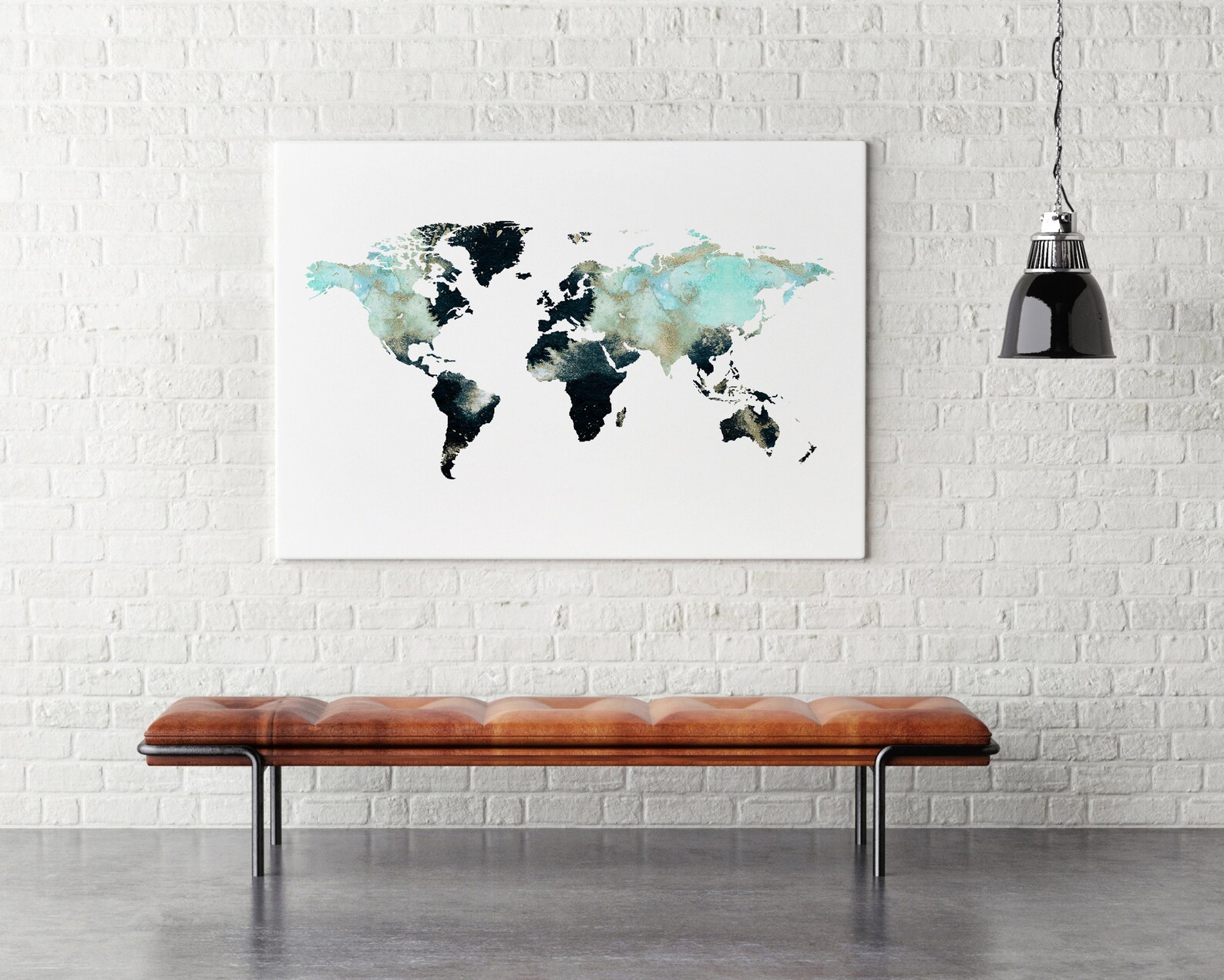 Printable Gold and Blue World Map Print. Modern Watercolor | Etsy