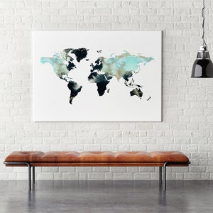 Printable Gold and Blue World Map Print. Modern Watercolor World Map ...