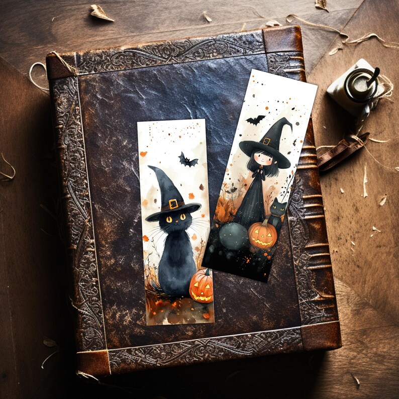Cute Halloween Bookmarks Set, Watercolor Style (PDF & PNG) - Etsy