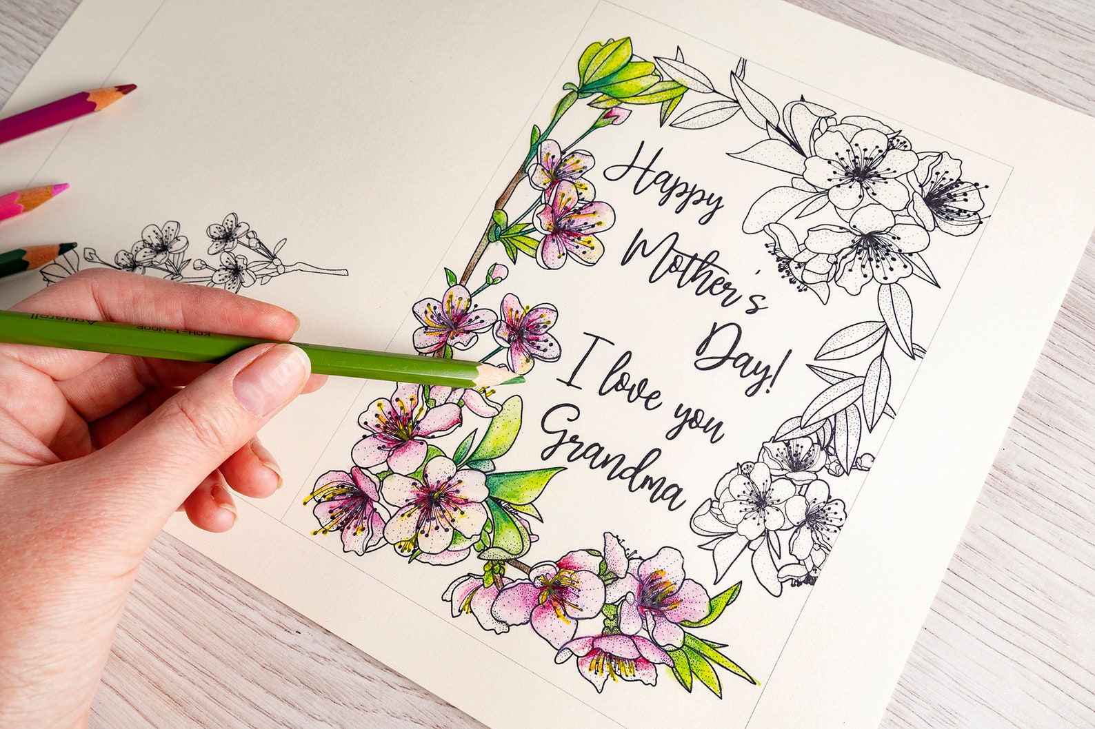 Color Your Own Mother's Day Card for Grandma. Printable Mothers Day ...