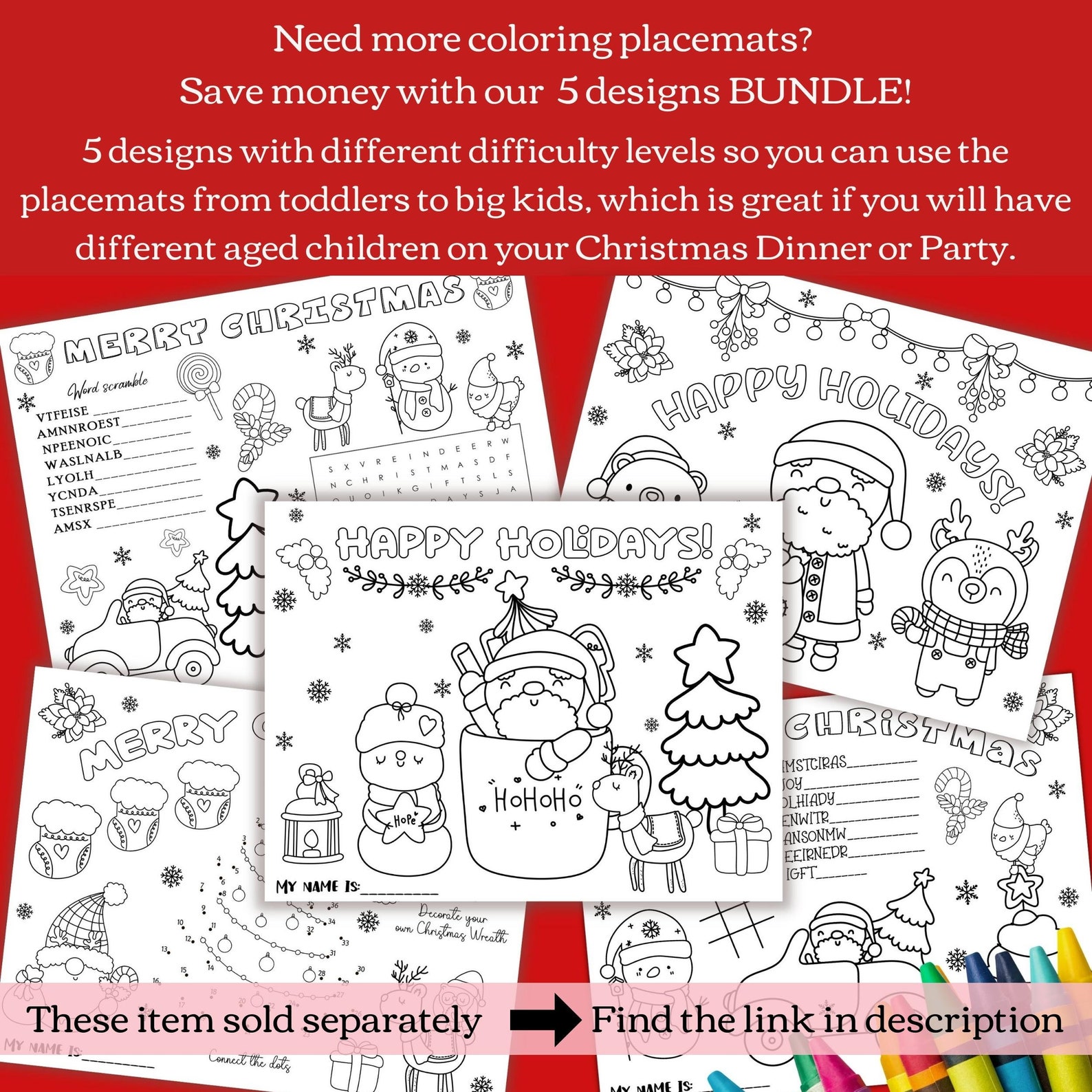 Personalized Christmas Coloring Placemats. Personalized | Etsy