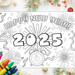 Printable Happy New Year 2025 Coloring Card for Kids. New Years Eve ...