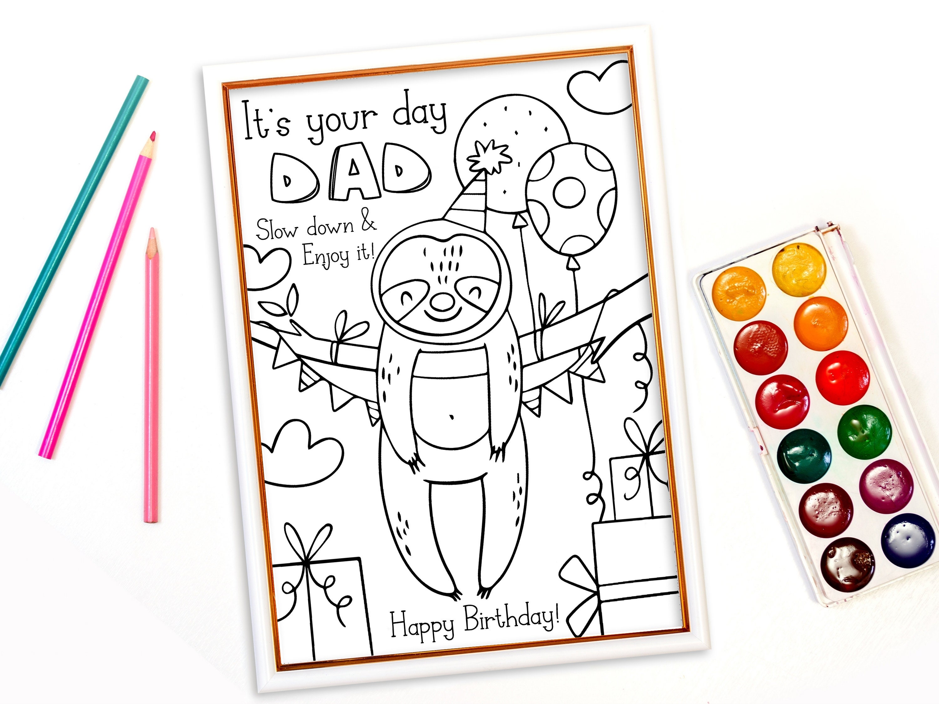 Printable Coloring Birthday Card for Dad. Funny Dad Coloring | Etsy ...