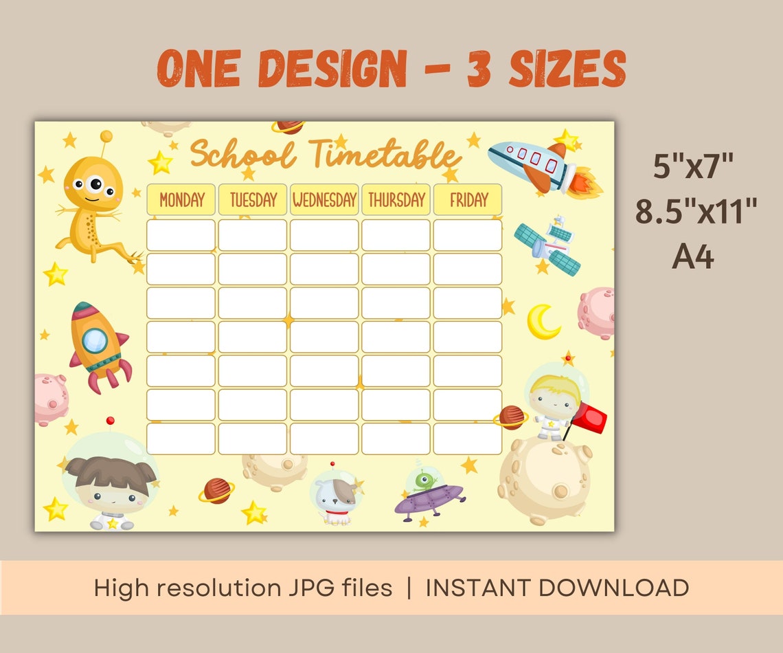 Space Theme School Timetable Instant Download. Printable Back - Etsy