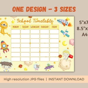 Space Theme School Timetable Instant Download. Printable Back to School ...